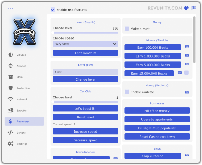 0xCheats GTA V Mod Menu » RevUnity